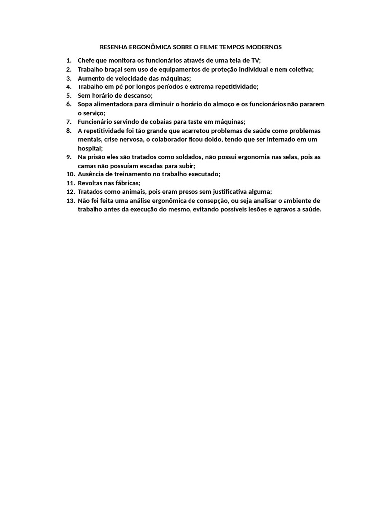 Resenha Ergonômica Sobre o Filme Tempos Modernos | PDF | Fatores ... Resenha Ergonômica Sobre o Filme Tempos Modernos | PDF | Fatores ...