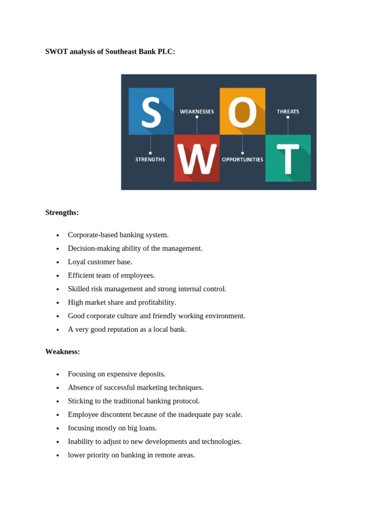 SWOT Analysis of Southeast Bank PLC | PDF
