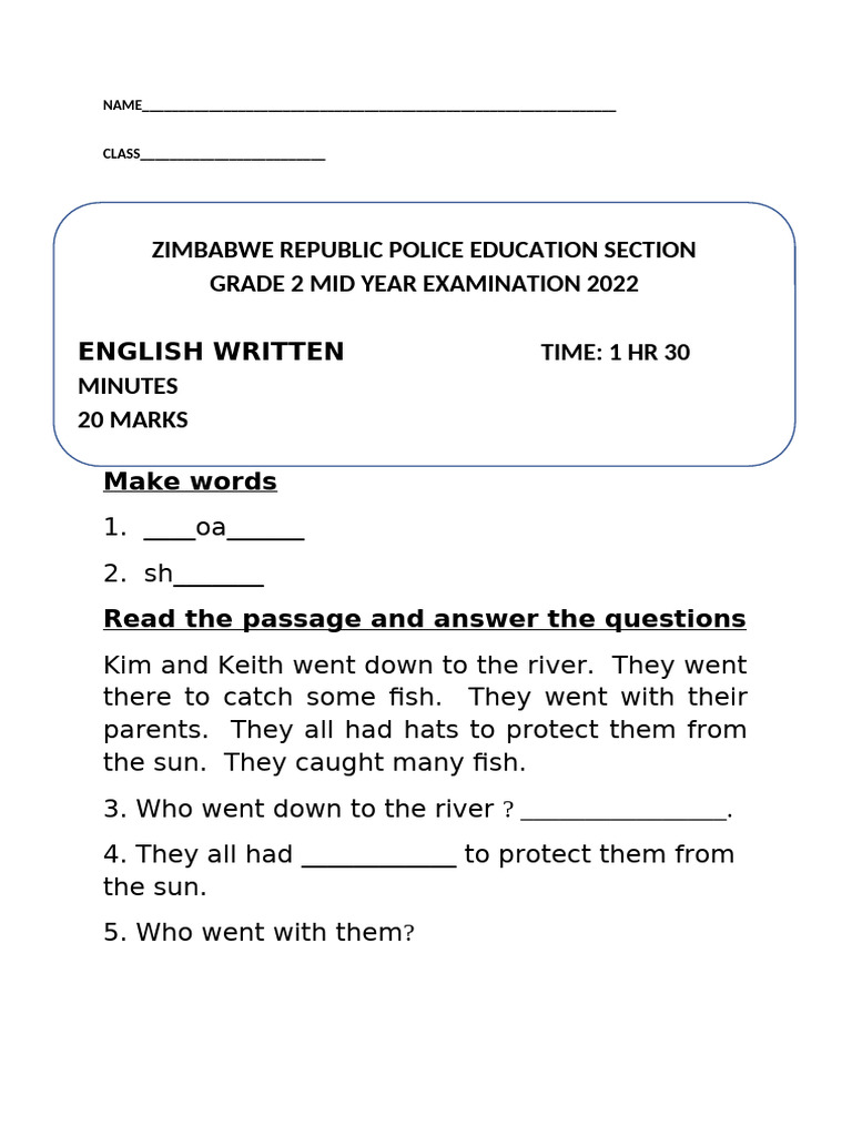 Grade 2 English Written Mid Year 2022 | PDF