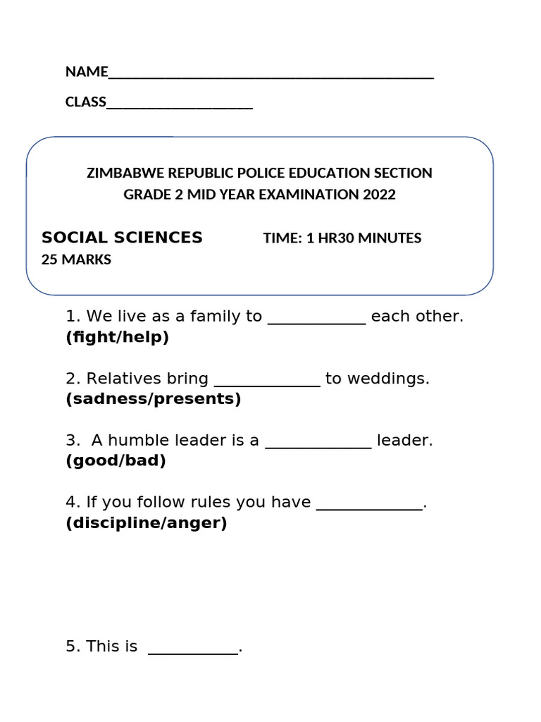 Grade 2 Social Sciences Exam 2022 | PDF