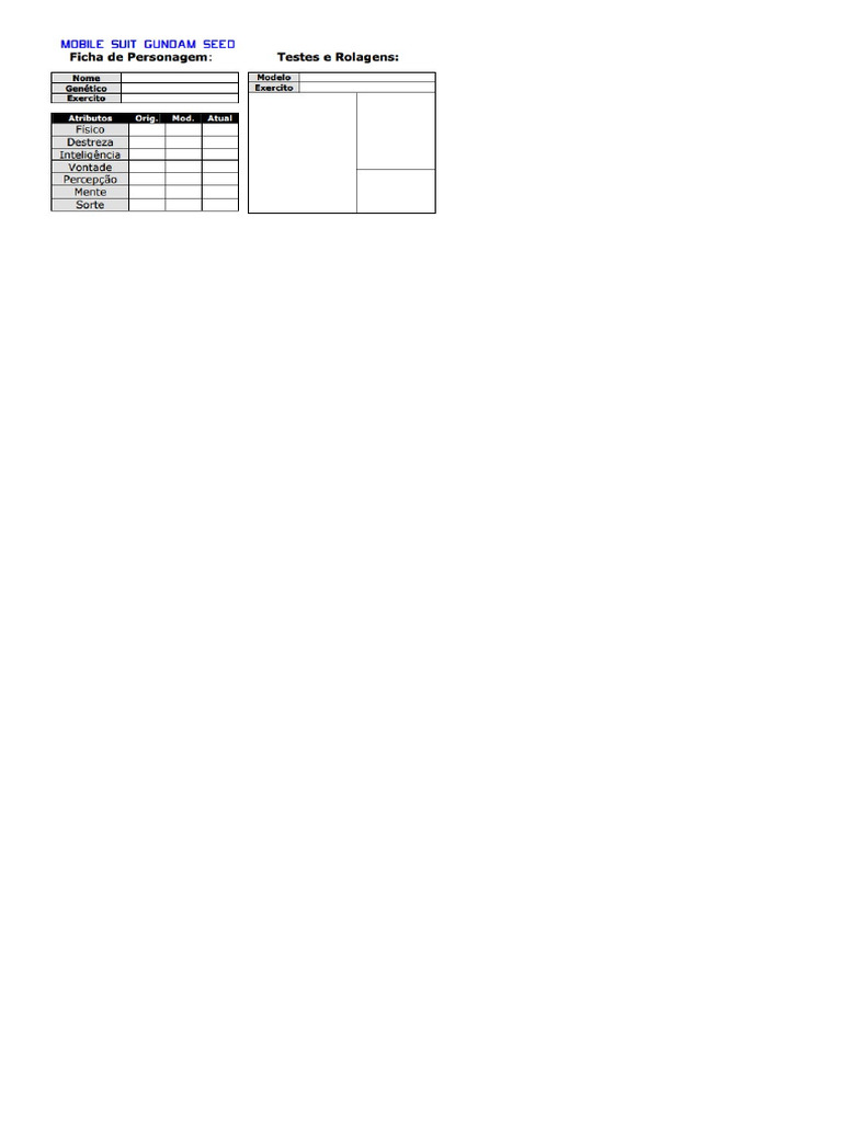 Gundam Seed Character Sheet | PDF