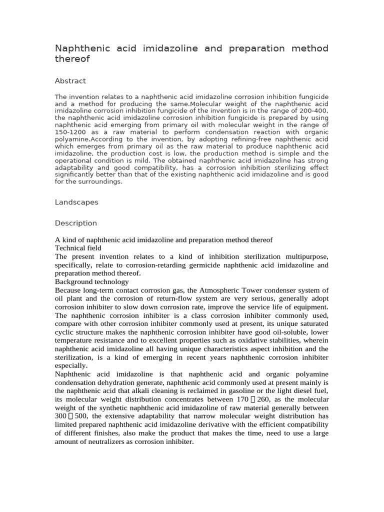 Naphthenic Acid Imidazoline and Preparation Method Thereof | PDF ...