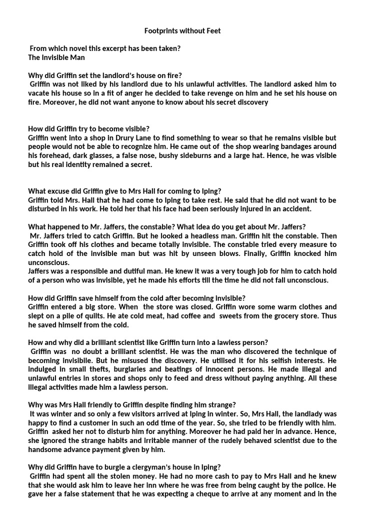 Footprints Without Feet Notes | PDF