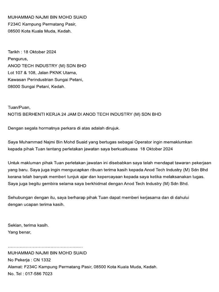 Surat Letak Jawatan | PDF