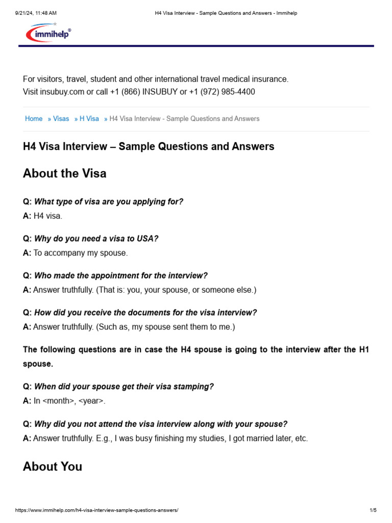H4 Visa Interview - Sample Questions and Answers | PDF | Travel Visa ...
