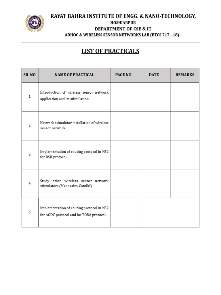 Wireless Sensor Networks Lab Practicals | PDF