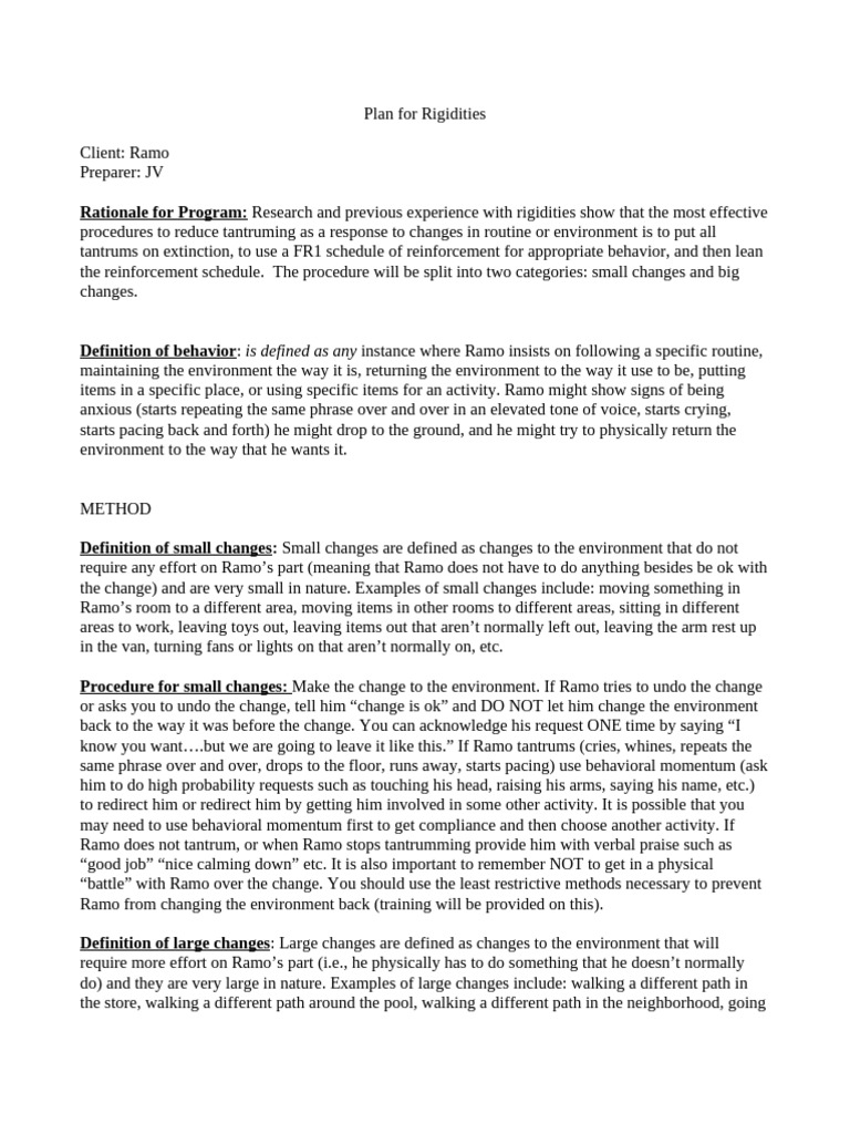 Ramo's Rigidities Behavior Plan | PDF | Reinforcement | Psychological ...