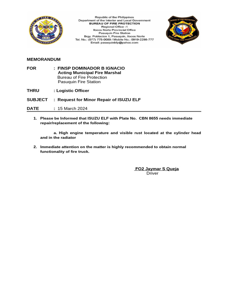 C Driver Request Letter For Repair | PDF