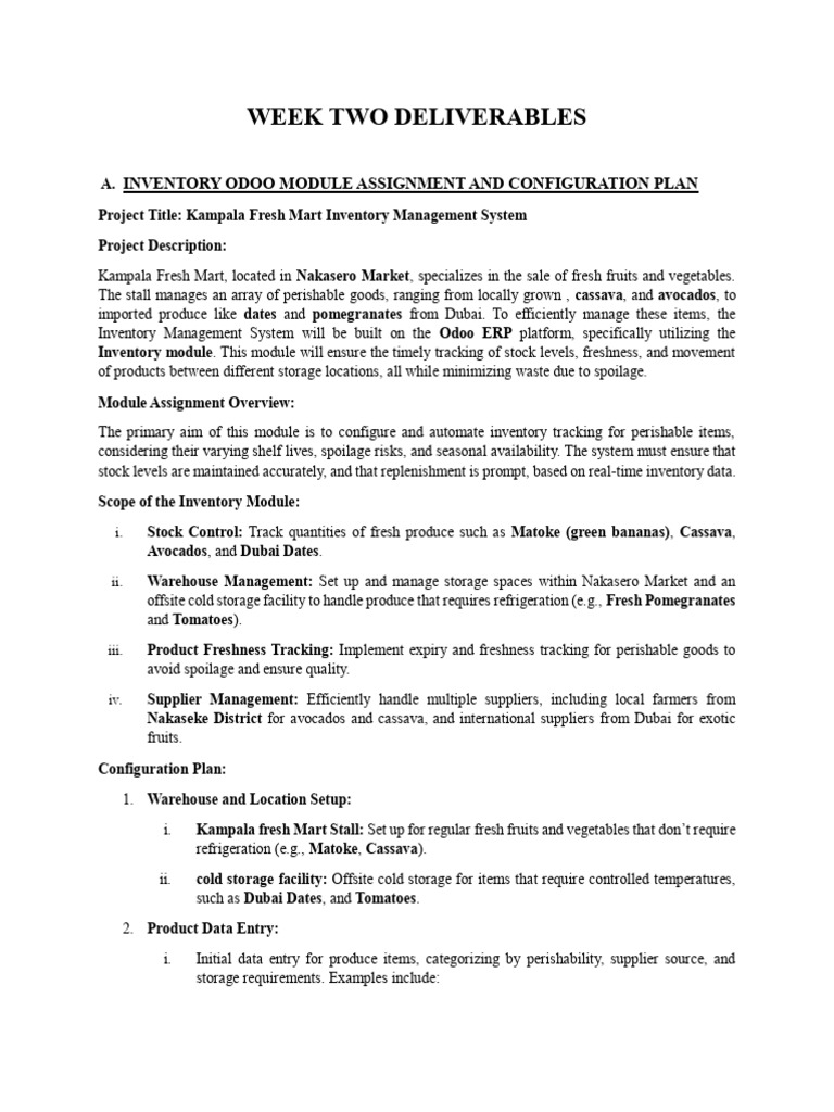WEEK TWO DELIVERABLES | PDF | Warehouse | Inventory