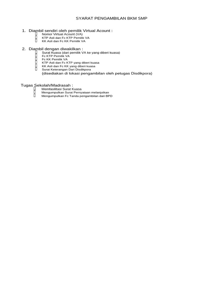 Syarat Pengambilan BKM 2024 | PDF