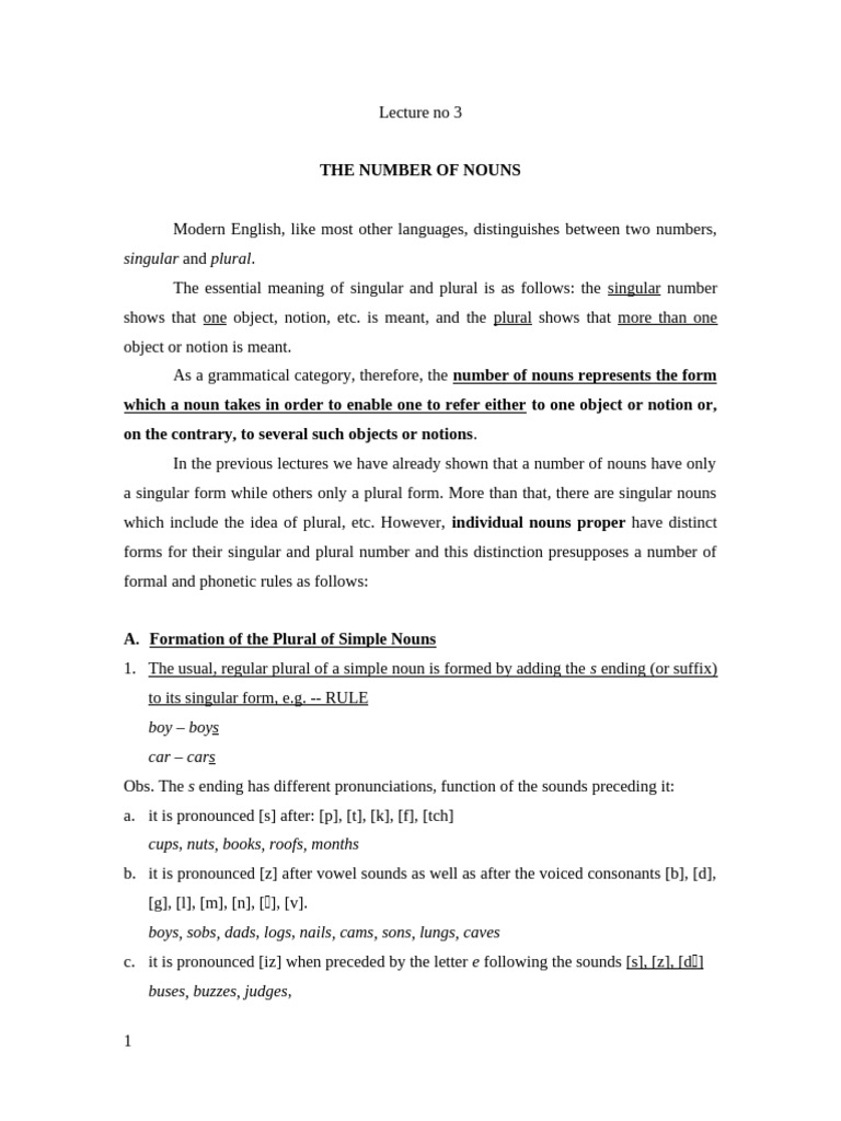 Curs 3 The NOUN Plural | PDF | Grammatical Number | Plural