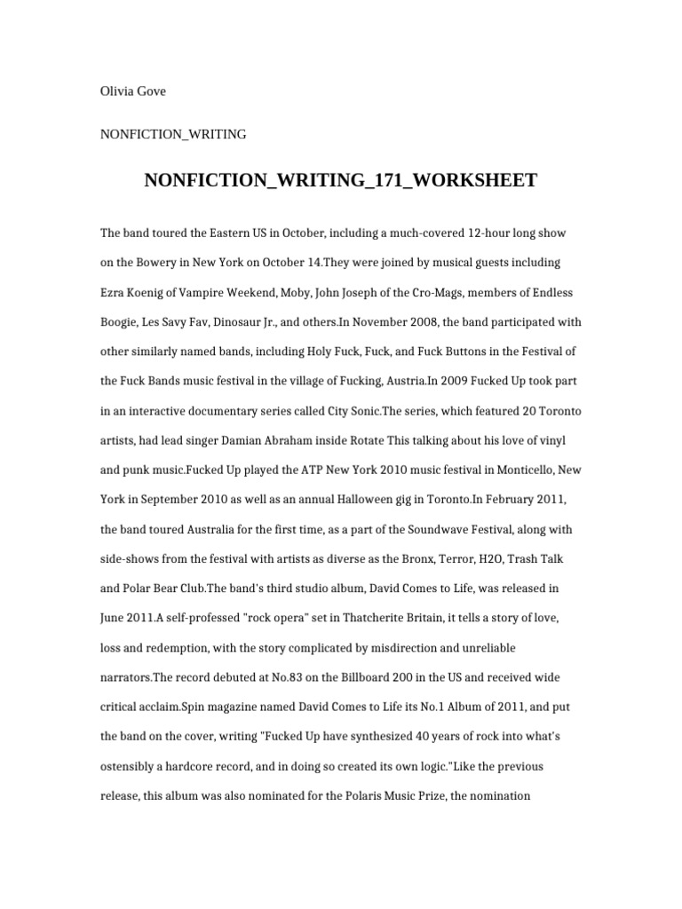 Nonfiction Writing 171 Worksheet | PDF | Music Industry