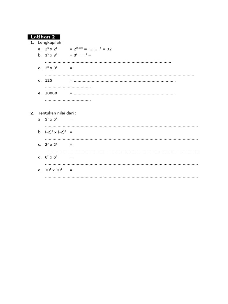 Bil. Berpangkat Latihan 2 | PDF