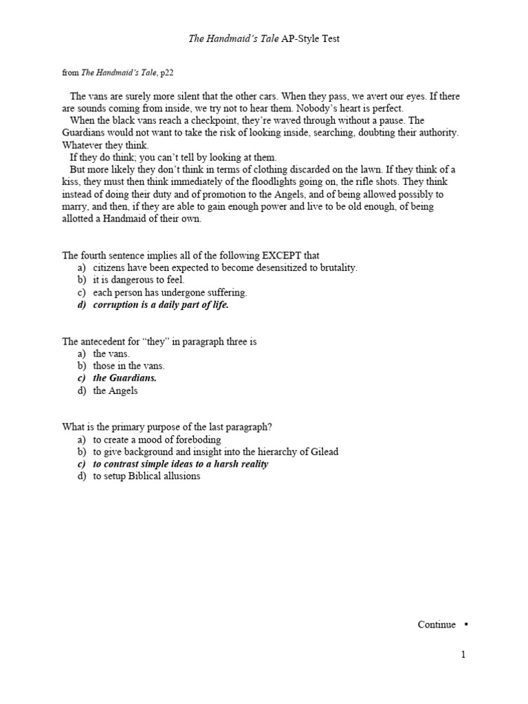 Ap Style Test Handmaids Tale | PDF