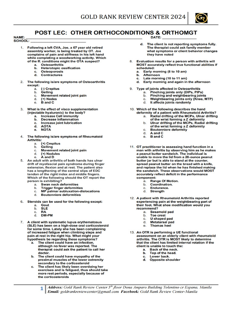 Other Orthomgt Exam Ruby | PDF