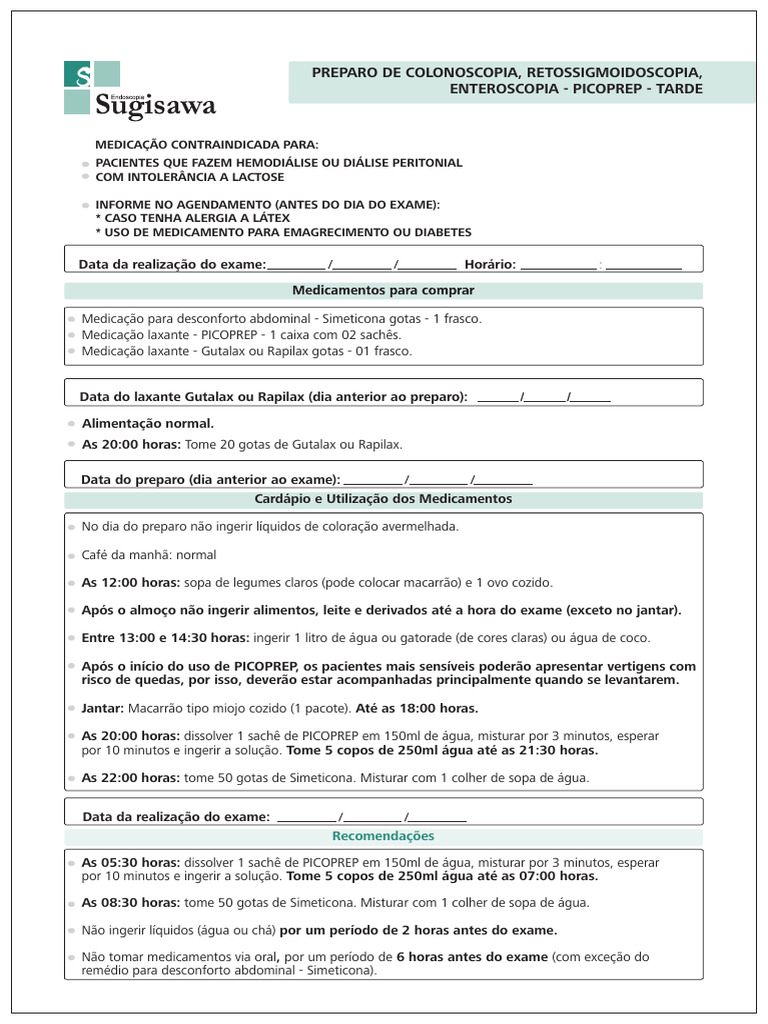 Preparo Picoprep Tarde - 03-24 | PDF | Diabetes | Colonoscopia