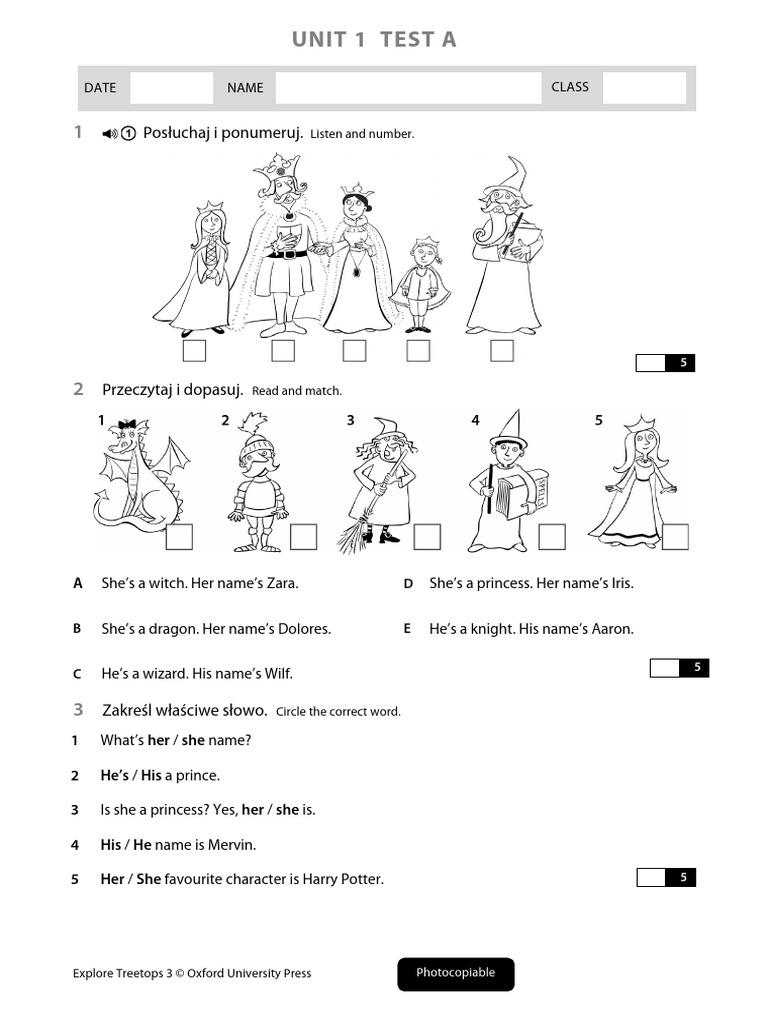 Explore Treetops 3 Unit 1 Test | PDF | Harry Potter | Fantasy