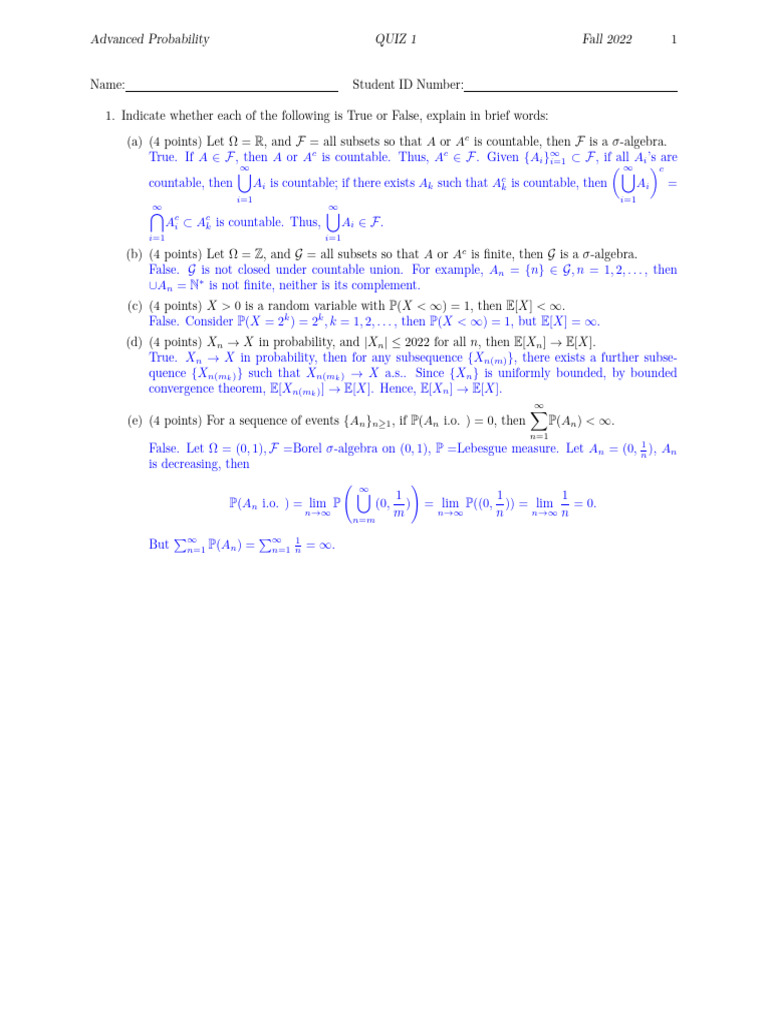 Quiz1-2022 | PDF | Random Variable | Mathematics