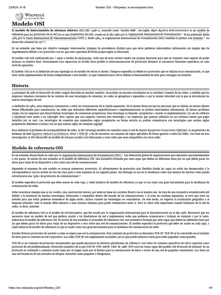 Modelo OSI - Wikipedia, La Enciclopedia Libre | PDF | Modelo osi | Red ...