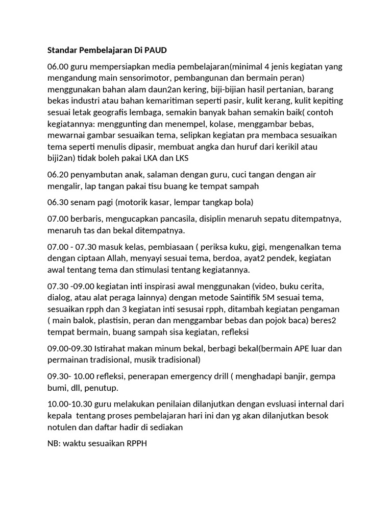 Standar Pembelajaran Di PAUD | PDF