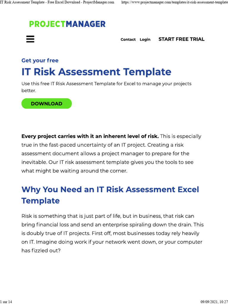 IT Risk Assessment Template - Free Excel Download - ProjectManager ...