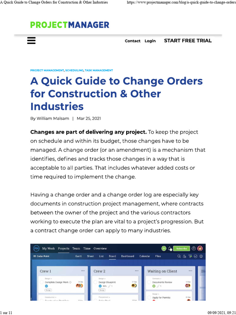 A Quick Guide To Change Orders For Construction & Other Industries | PDF