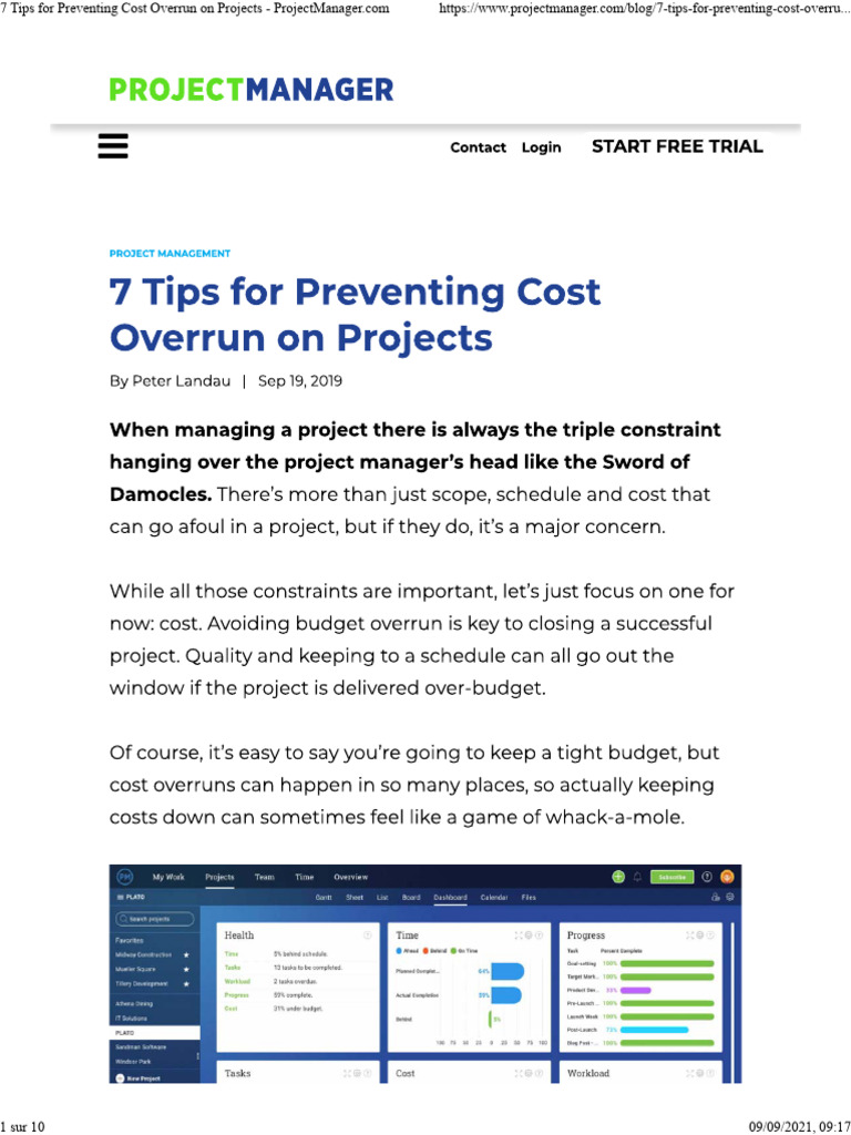 7 Tips for Preventing Cost Overrun on Projects - ProjectManager | PDF