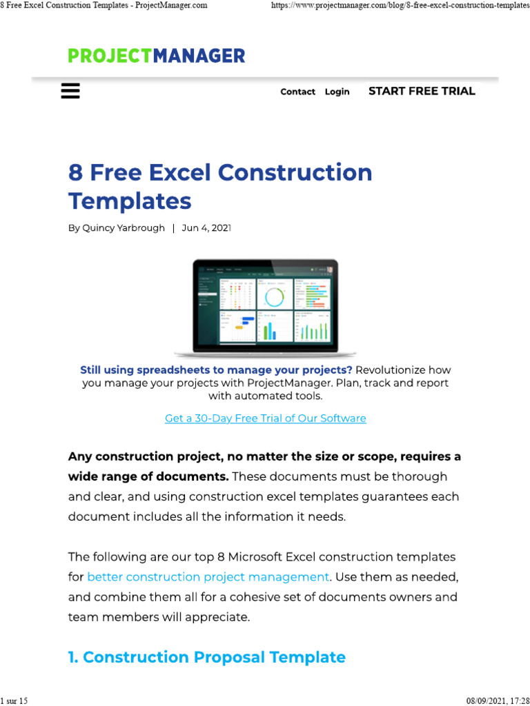 8 Free Excel Construction Templates - ProjectManager | PDF