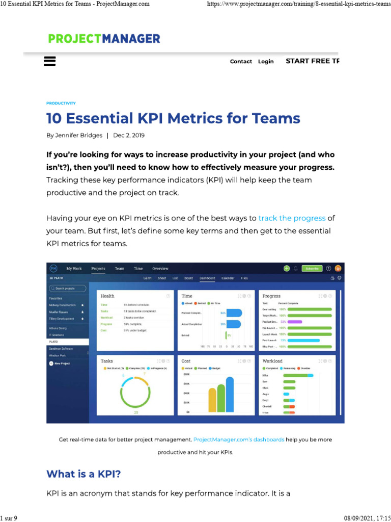 10 Essential KPI Metrics For Teams - ProjectManager | PDF