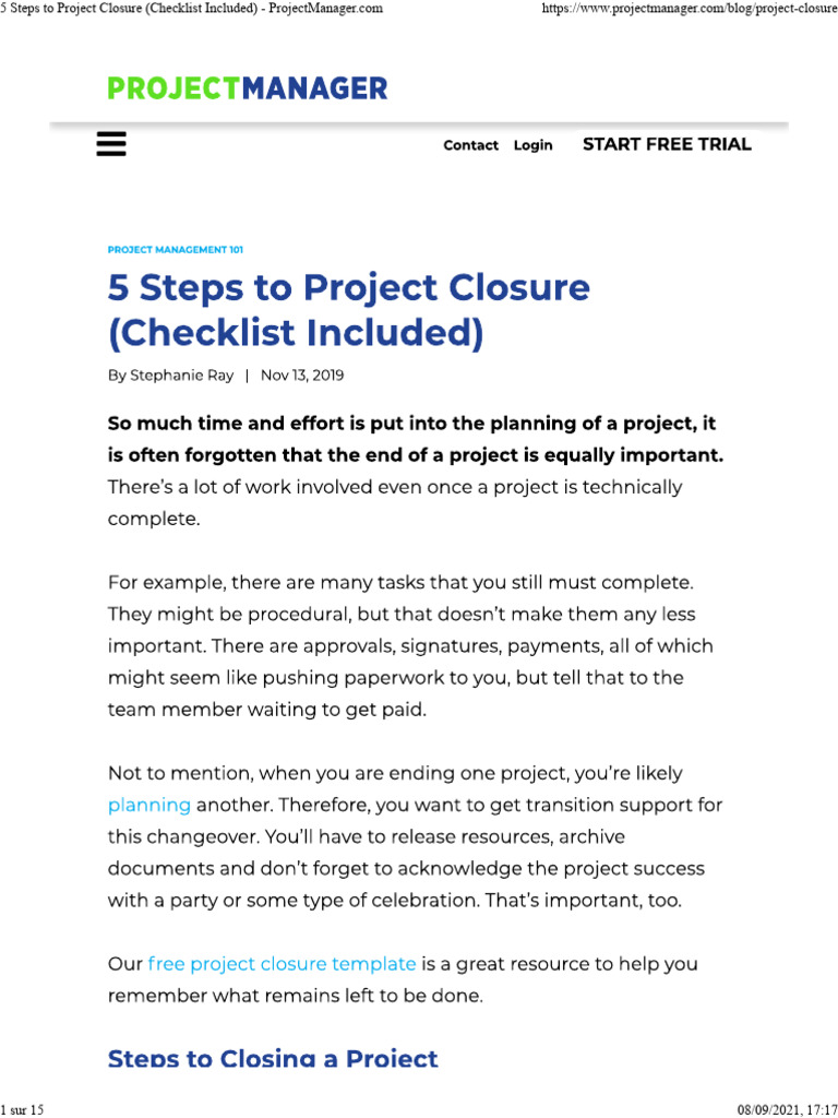 5 Steps To Project Closure (Checklist Included) - ProjectManager | PDF