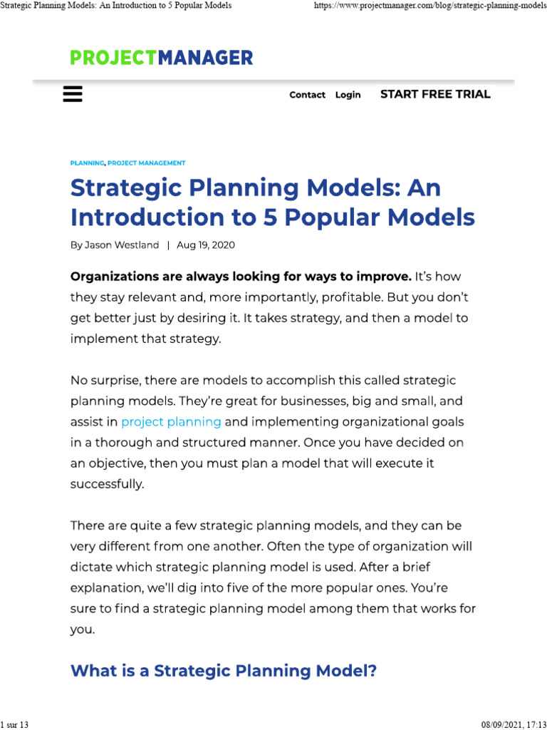 Strategic Planning Models_ An Introduction to 5 Popular Models | PDF