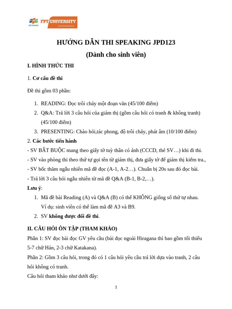 JPD123 HD Thi Nói (Dành Cho SV) | PDF