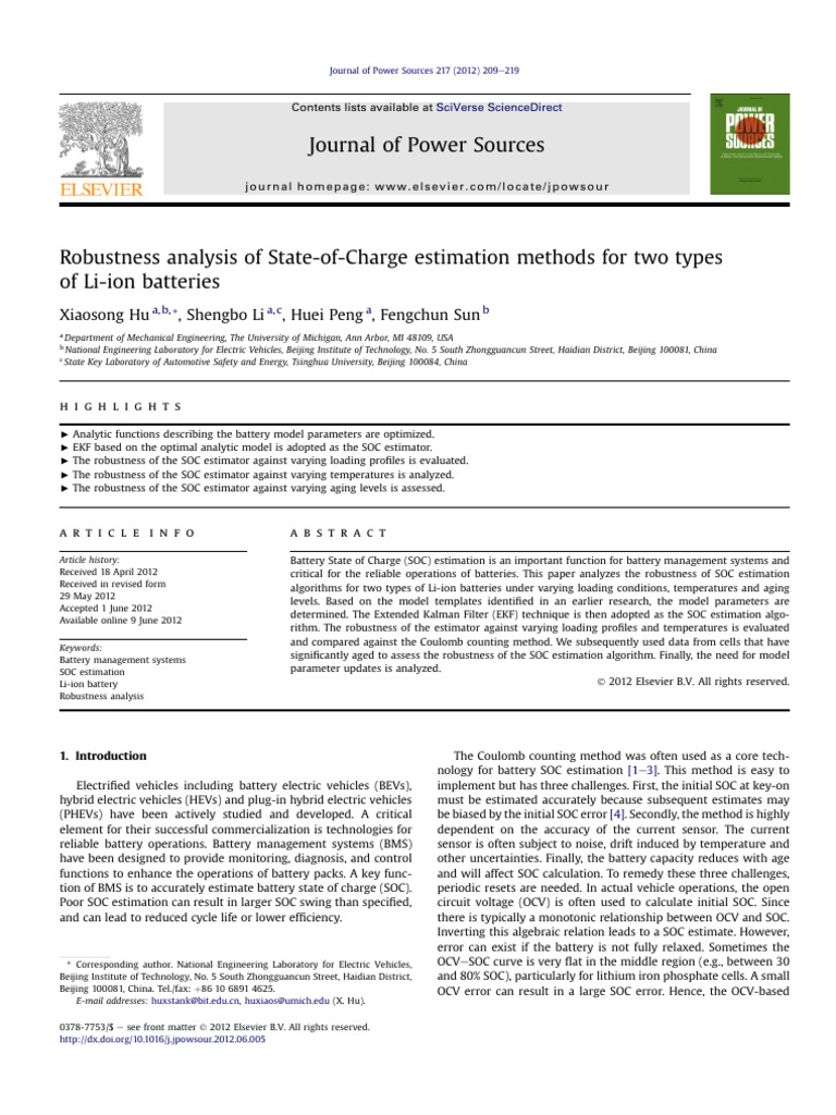 Hu et al. - 2012 - Robustness analysis of State-of-Charge estimation ... Hu et al. - 2012 - Robustness analysis of State-of-Charge estimation ...