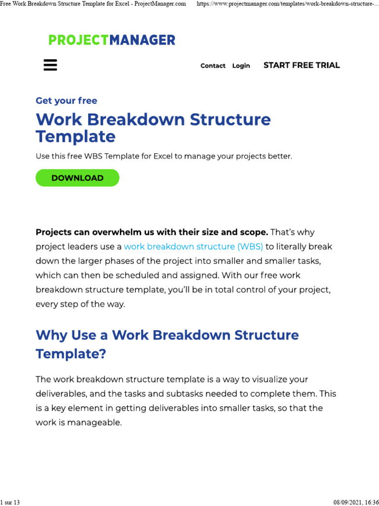 Free Work Breakdown Structure Template For Excel - ProjectManager | PDF