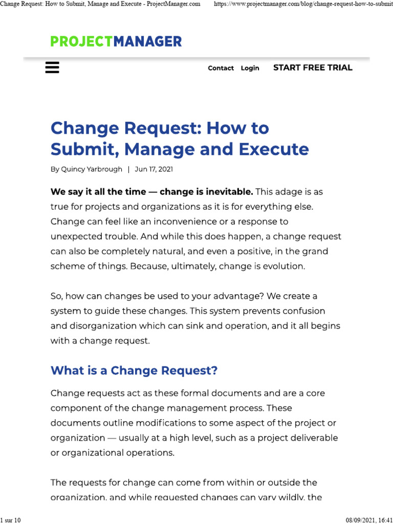 Change Request - How To Submit, Manage and Execute - ProjectManager | PDF