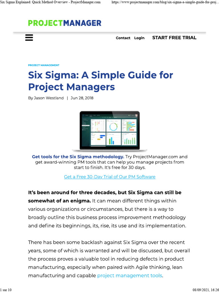 Six Sigma Explained - Quick Method Overview - ProjectManager | PDF ...
