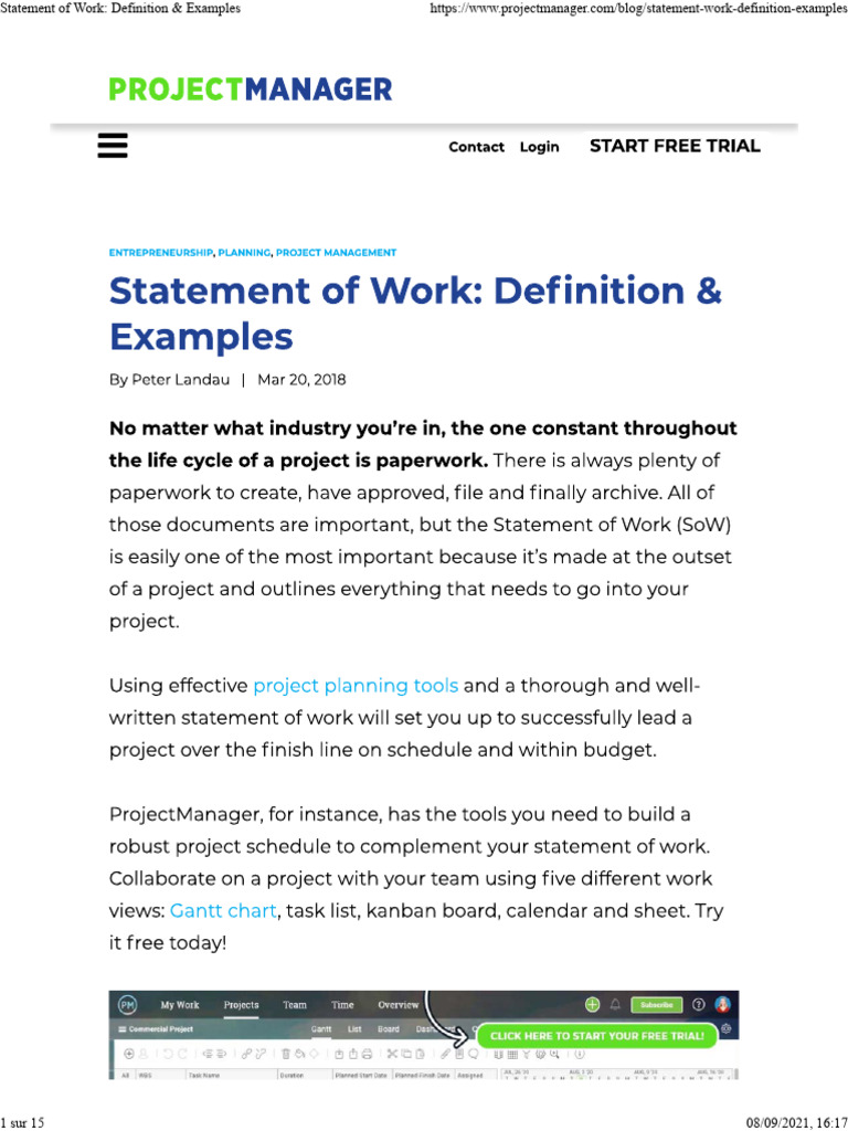 Statement of Work: Key Insights & Examples | PDF