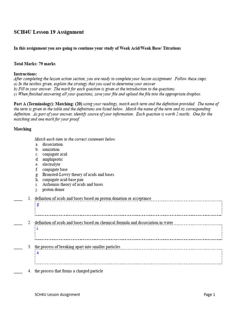 SCH4U Lesson 19 Assignment | PDF | Acid | Hydroxide