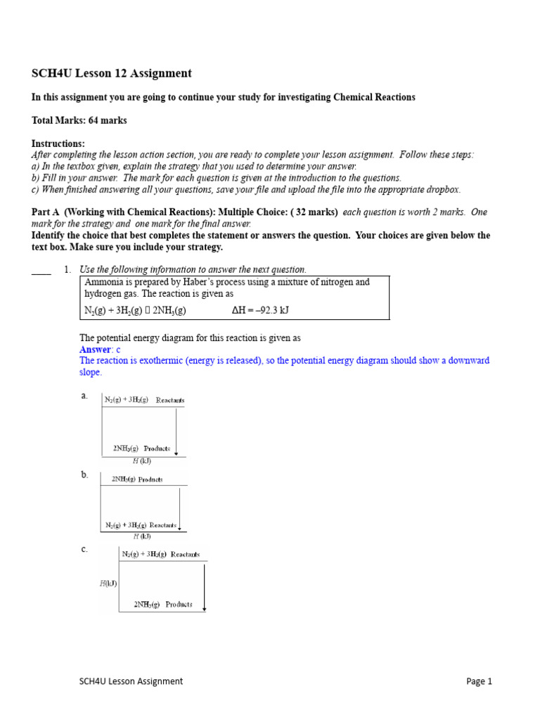 SCH4U Lesson 12 Assignment | PDF | Chemical Reactions | Combustion