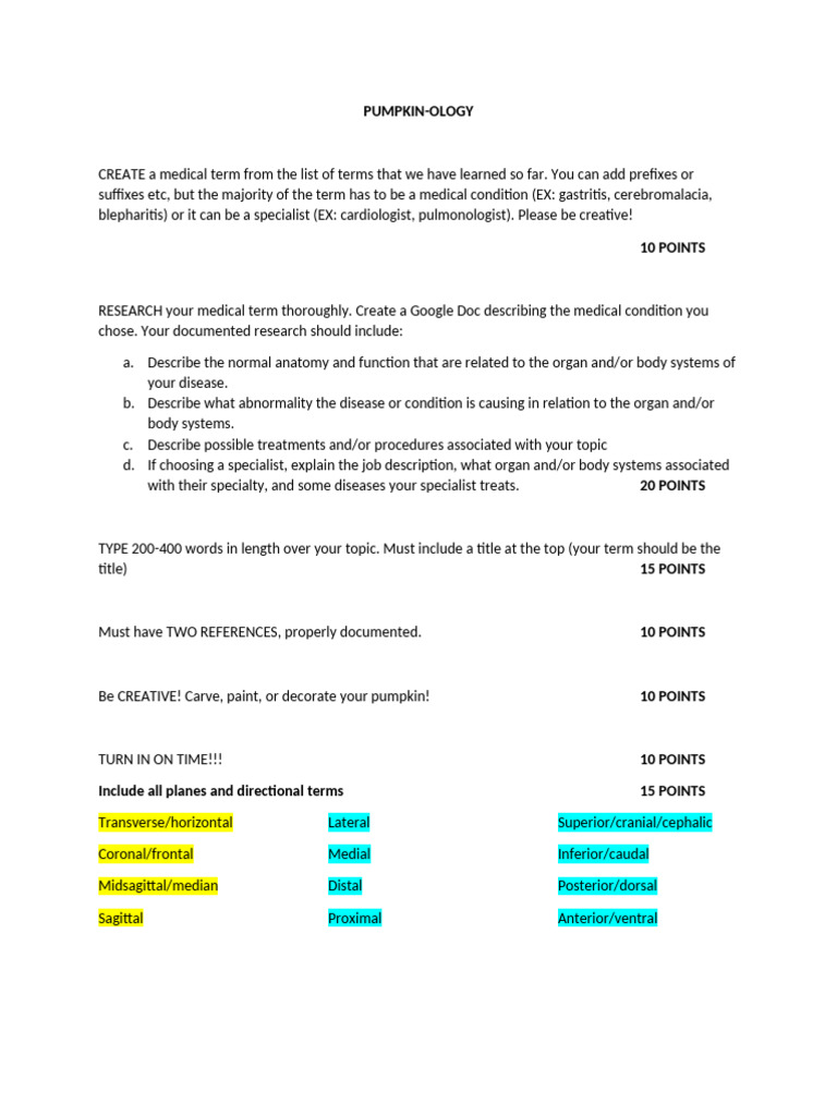 Creative Medical Term Project | PDF