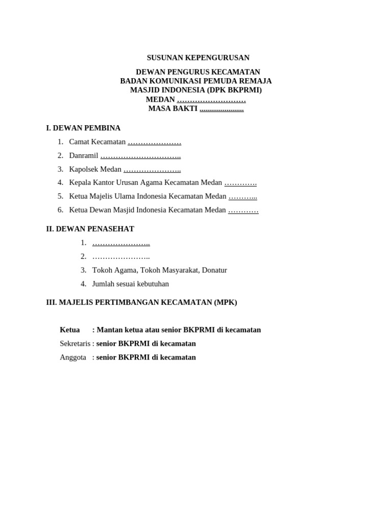 Susunan Kepengurusan Kecamatan | PDF