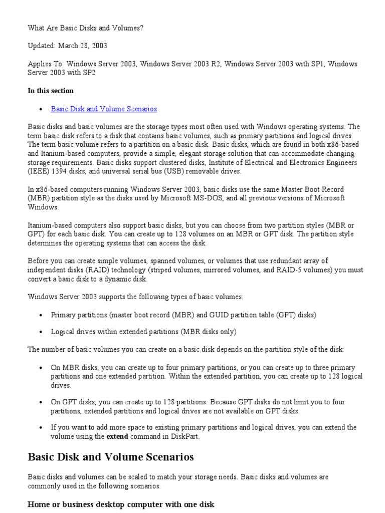 How Basic and Dynamic Disks and Volumes Work | PDF | Booting ...