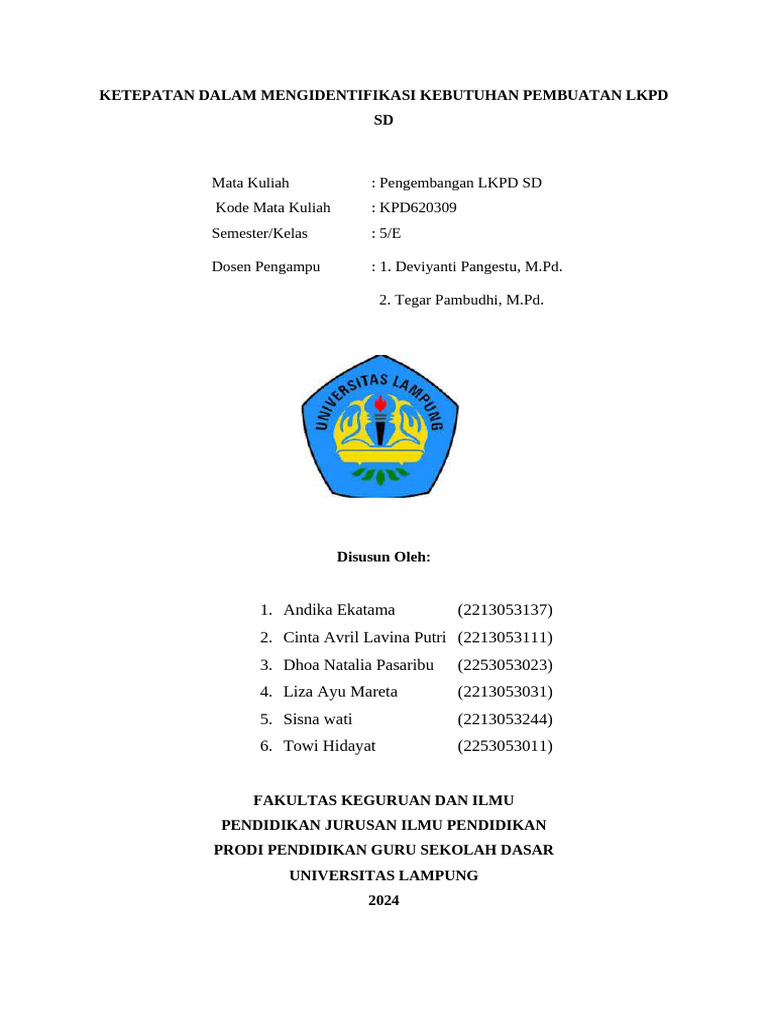 Ketepatan Dalam Mengidentifikasi Kebutuhan Pembuatan LKPD SD | PDF