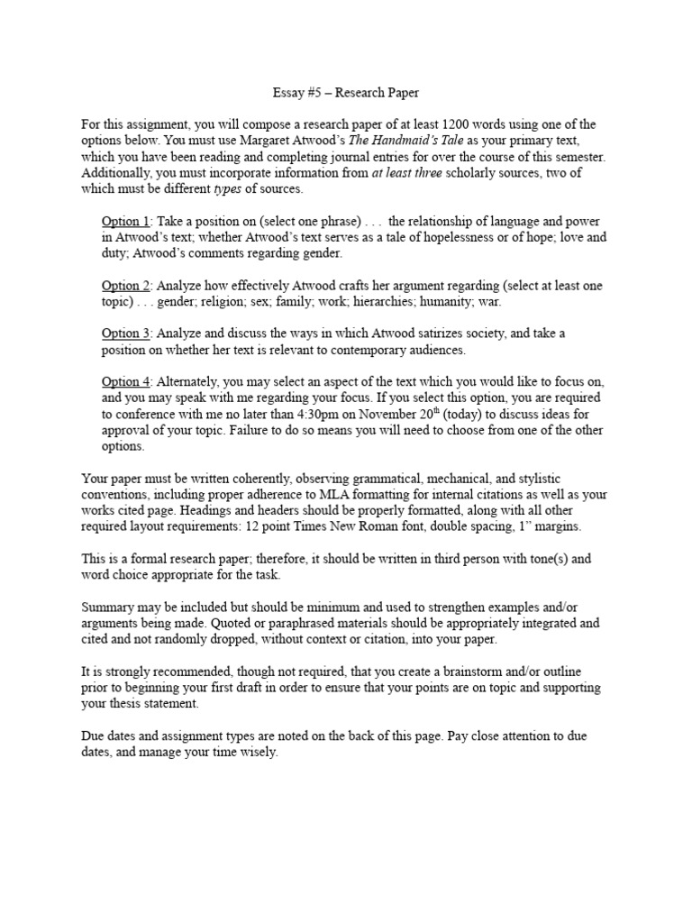 Research Paper Handmaids Tale | PDF | Essays | Academic Publishing