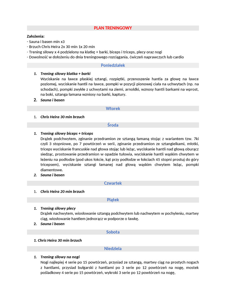 Plan Treningowy | PDF