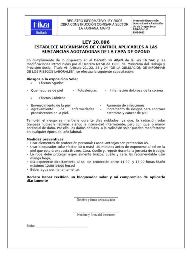 Registro Informativo Ley 20096 | PDF | Protector solar | Medicina CLINICA