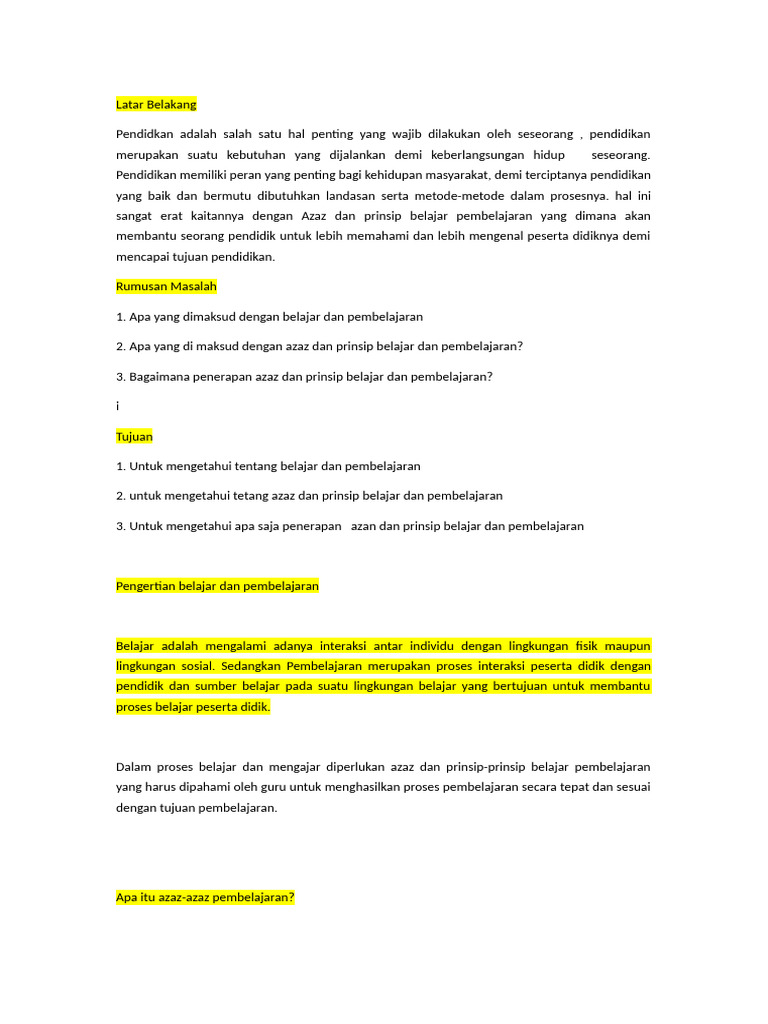 Azaz Dan Prinsip Belajar Dan Pembelajaran | PDF