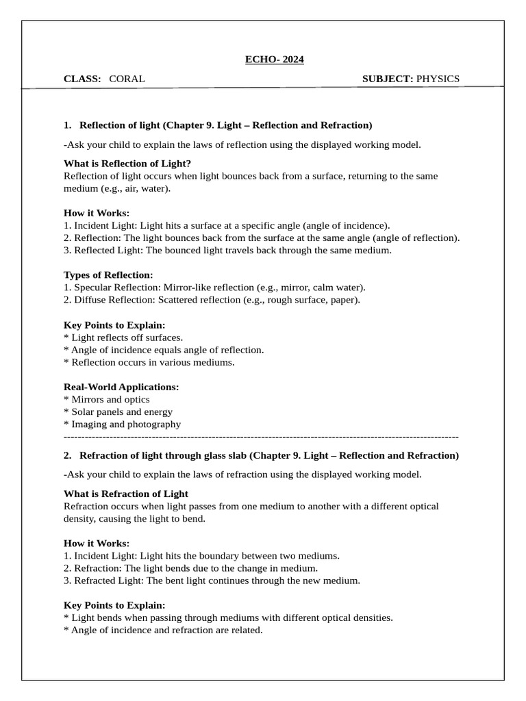 ECHO Coral physics questions and answers | PDF | Reflection (Physics ...