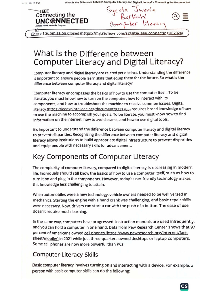 Computer Literacy Vs Digital Literacy | PDF