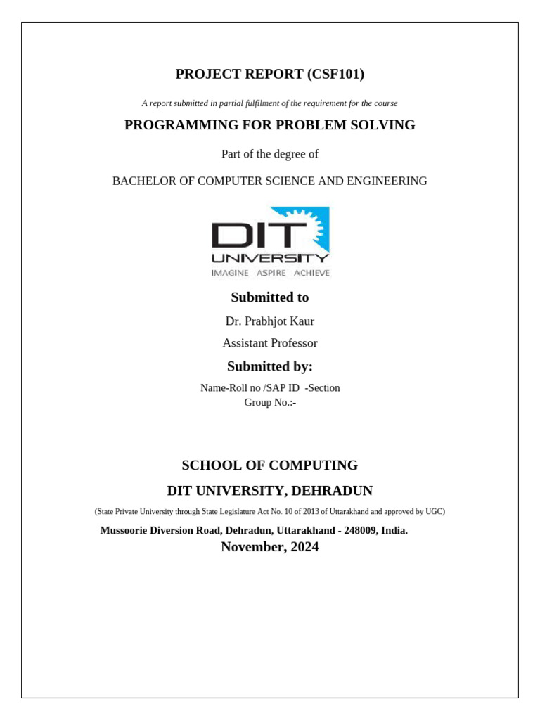 Report Format Mini Project CSF101 | PDF | Computer Programming | Computing